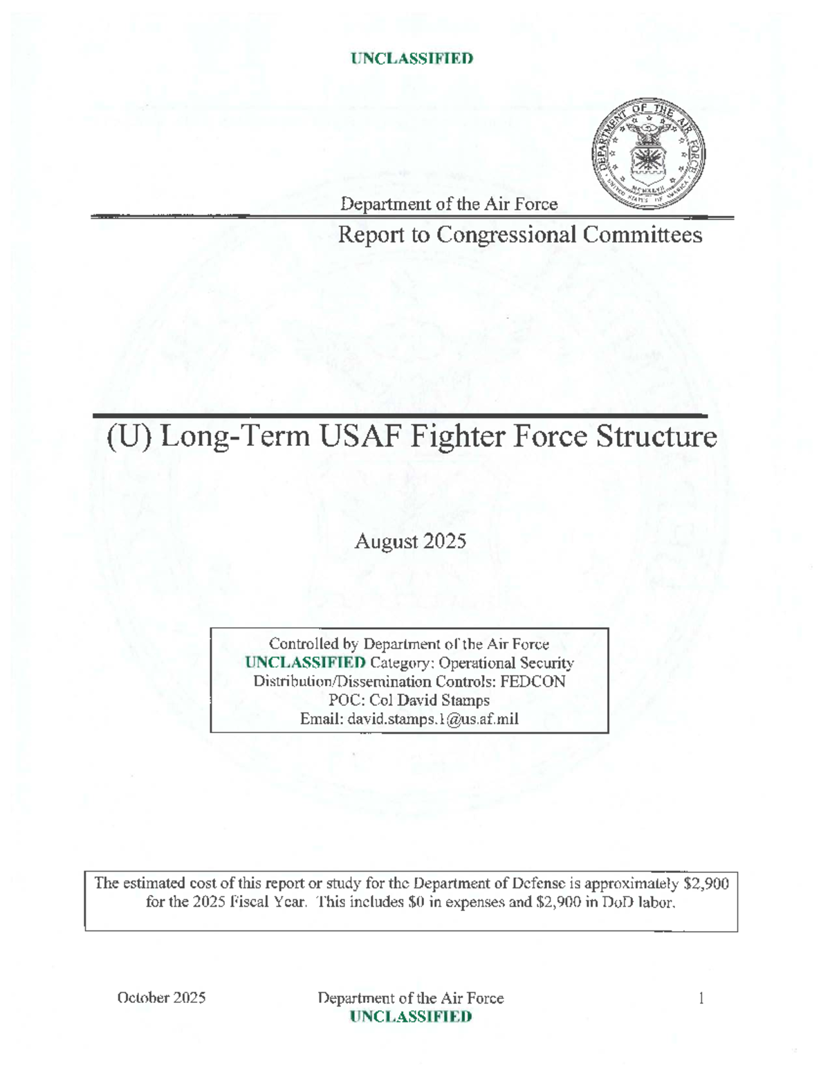 USAF Tactical Fighter Force Structure Report 2025 (Unclassified) - Studocu