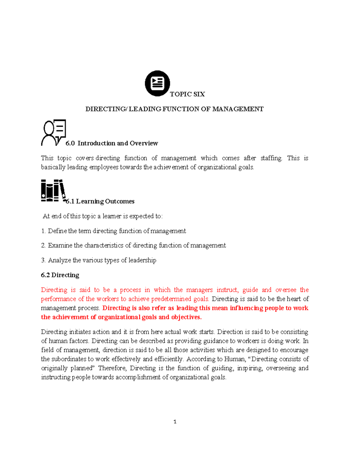 Topic SIX Directing Leading Function OF Management-2 - TOPIC SIX ...
