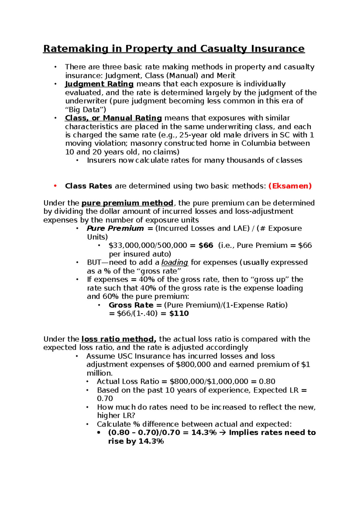 Property & Casualty Insurance Ratemaking: Class 13 Overview - Studocu