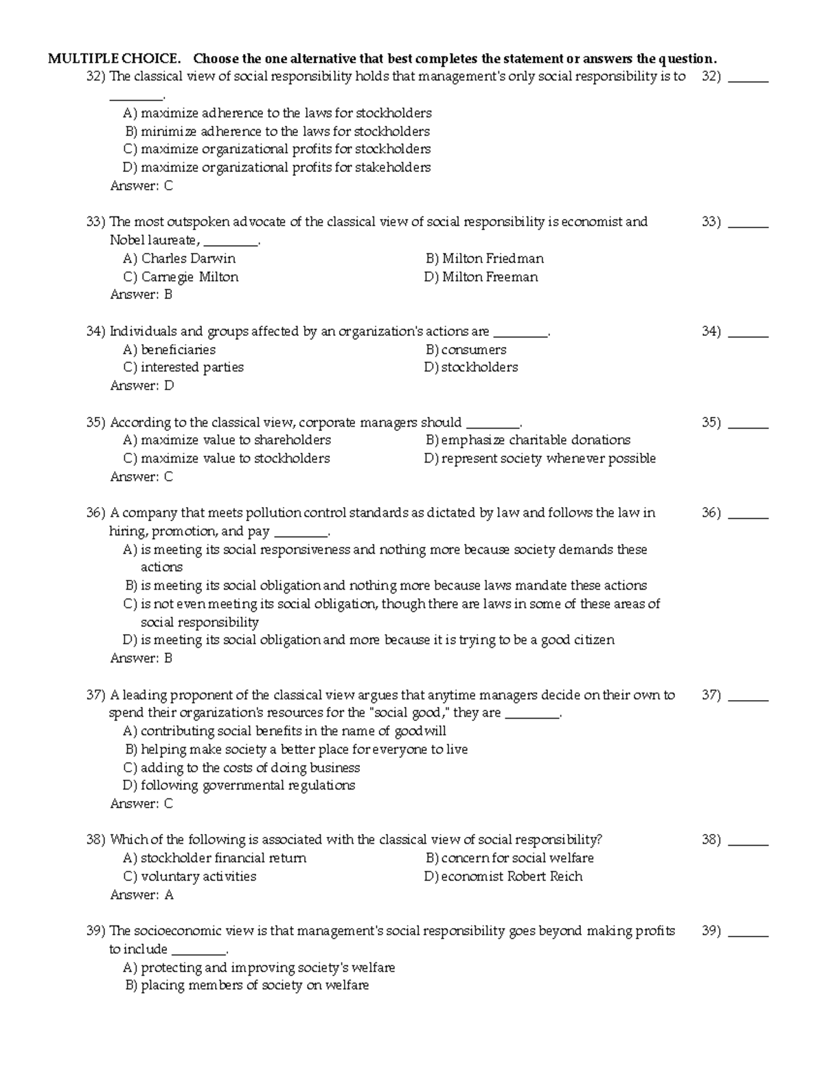 Chapter 5 Multiple Choice Questions - MULTIPLE CHOICE. Choose the one ...