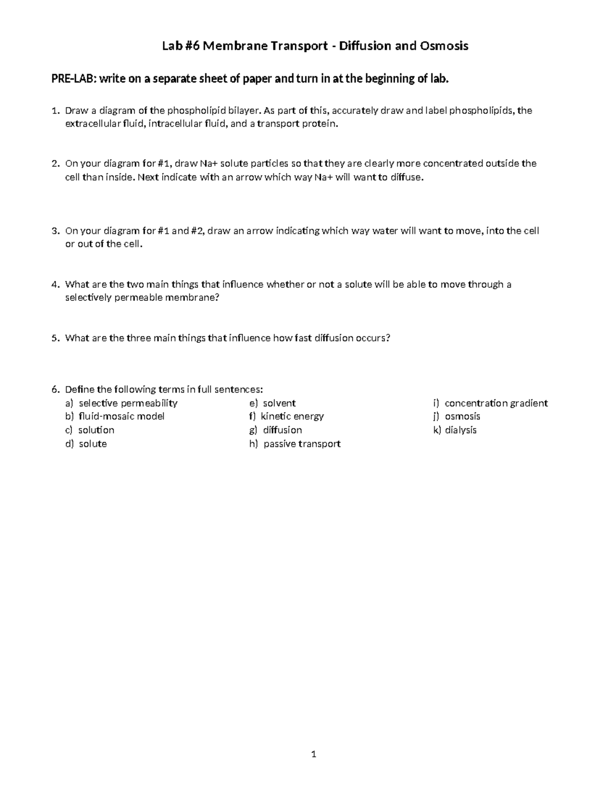 Lab #6 - Membrane Transport: Diffusion and Osmosis Exercises - Studocu