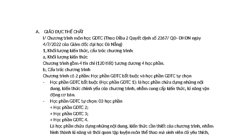 Chương trình GDTC: Cấu trúc và Đánh giá (ĐHĐN) - Studocu