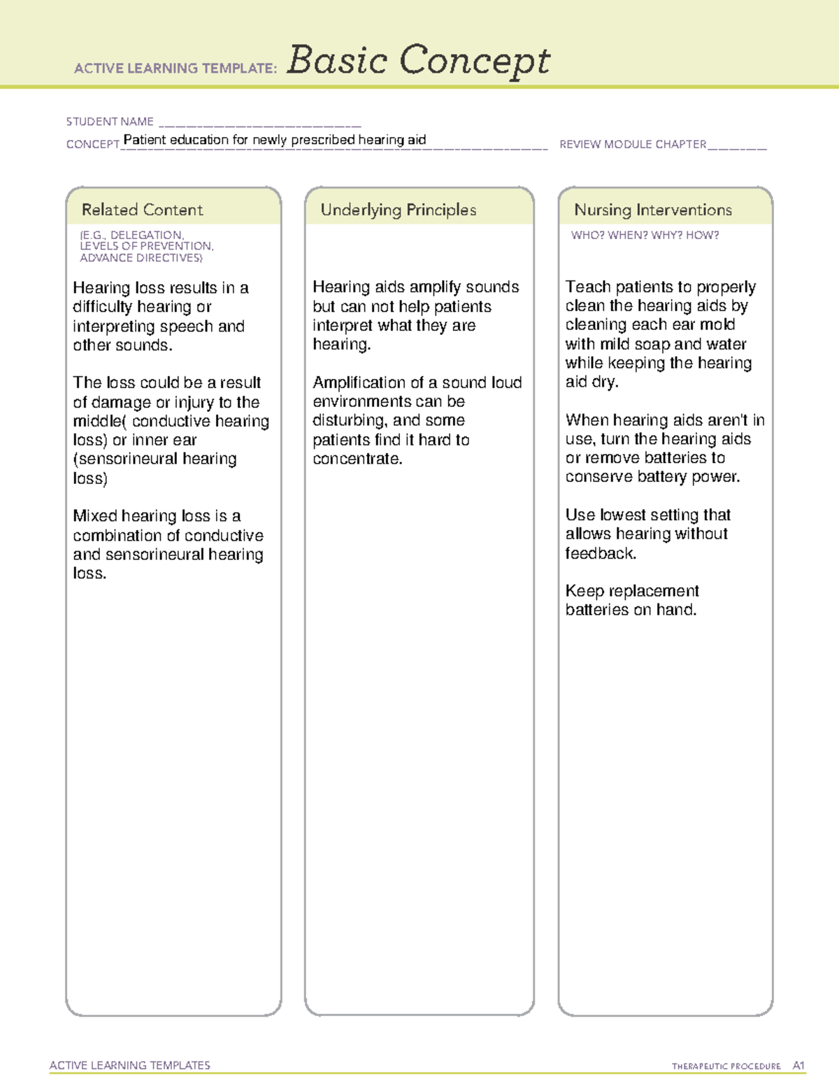 ATI Active Learning Template: Therapeutic Procedure A Guidelines - Studocu