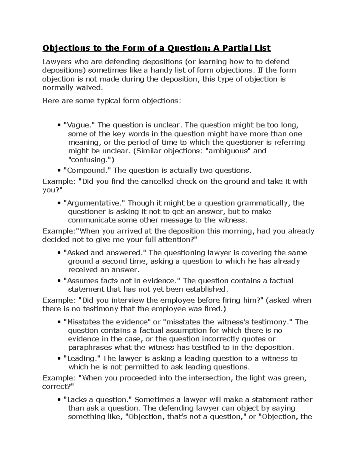 Objections - Lecture notes 123 - Juris Doctor - UM - Studocu