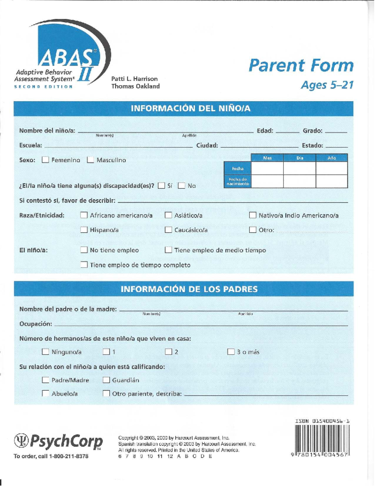 ABAS II Parent Form: Adaptive Behavior Assessment (Ages 5-21) - Studocu