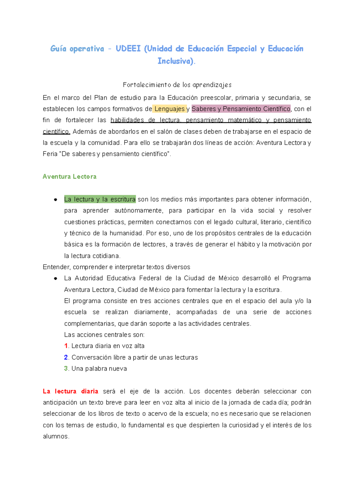 Guía Operativa UDEEI: Fortalecimiento de Aprendizajes en Educación ...