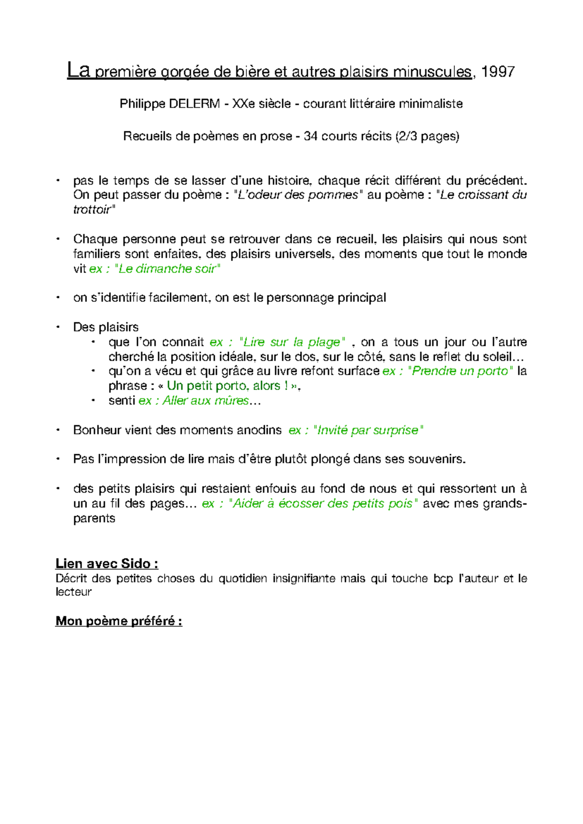 Analyse littéraire de "La première gorgée de bière" - Philippe Delerm ...