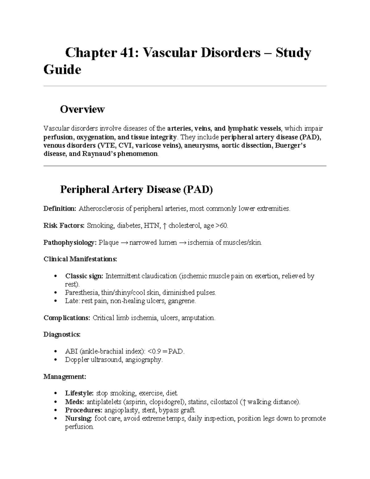 Chapter 41: Vascular Disorders In-Depth Study Guide - Studocu