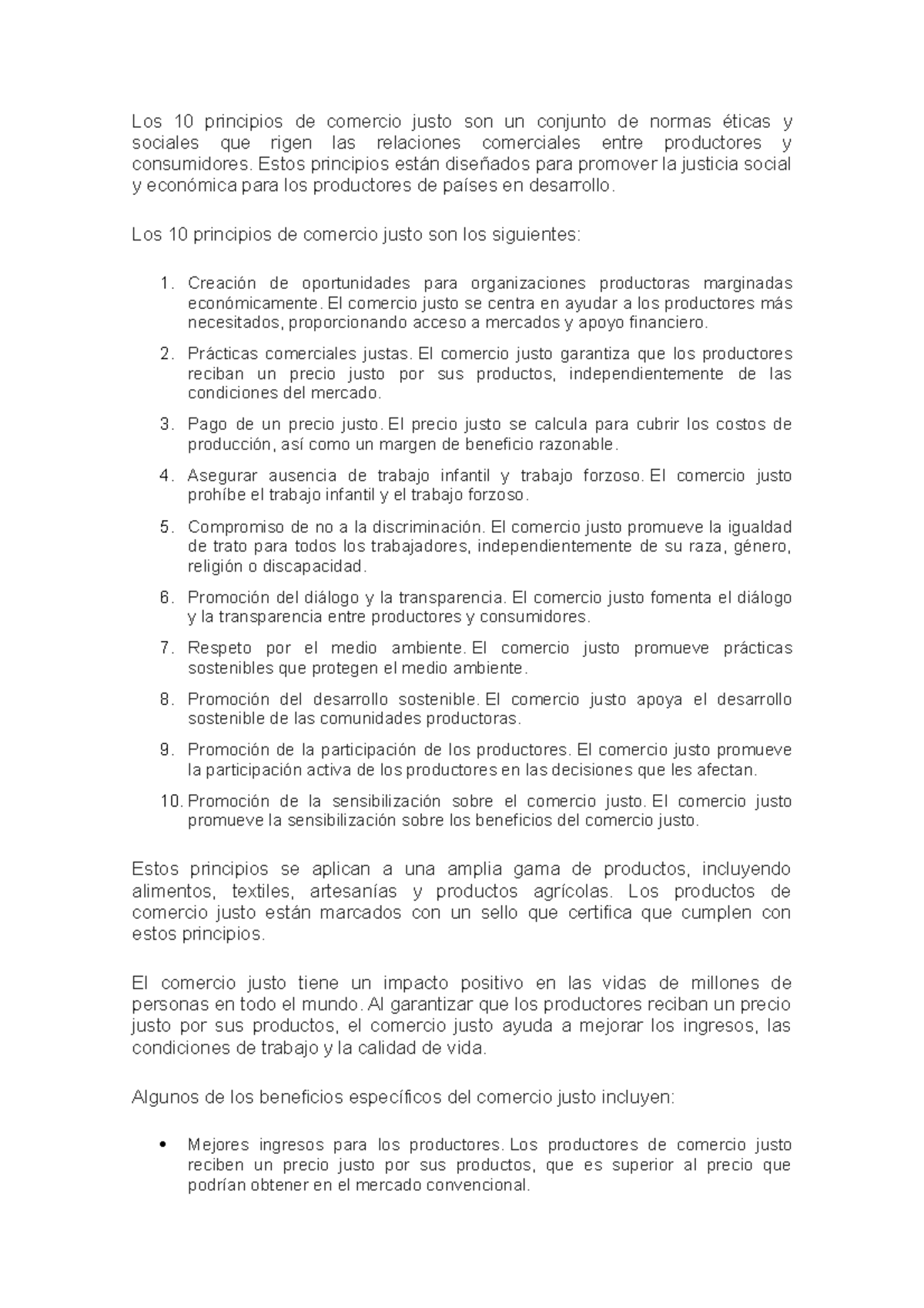 Los 10 Principios del Comercio Justo para Rel. Comerciales - Studocu