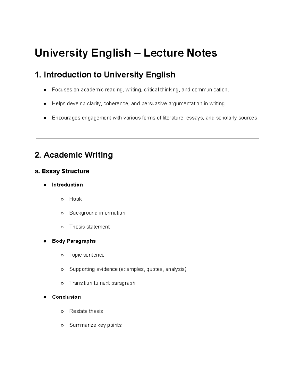 University English Lecture Notes: Academic reading and writing skills ...