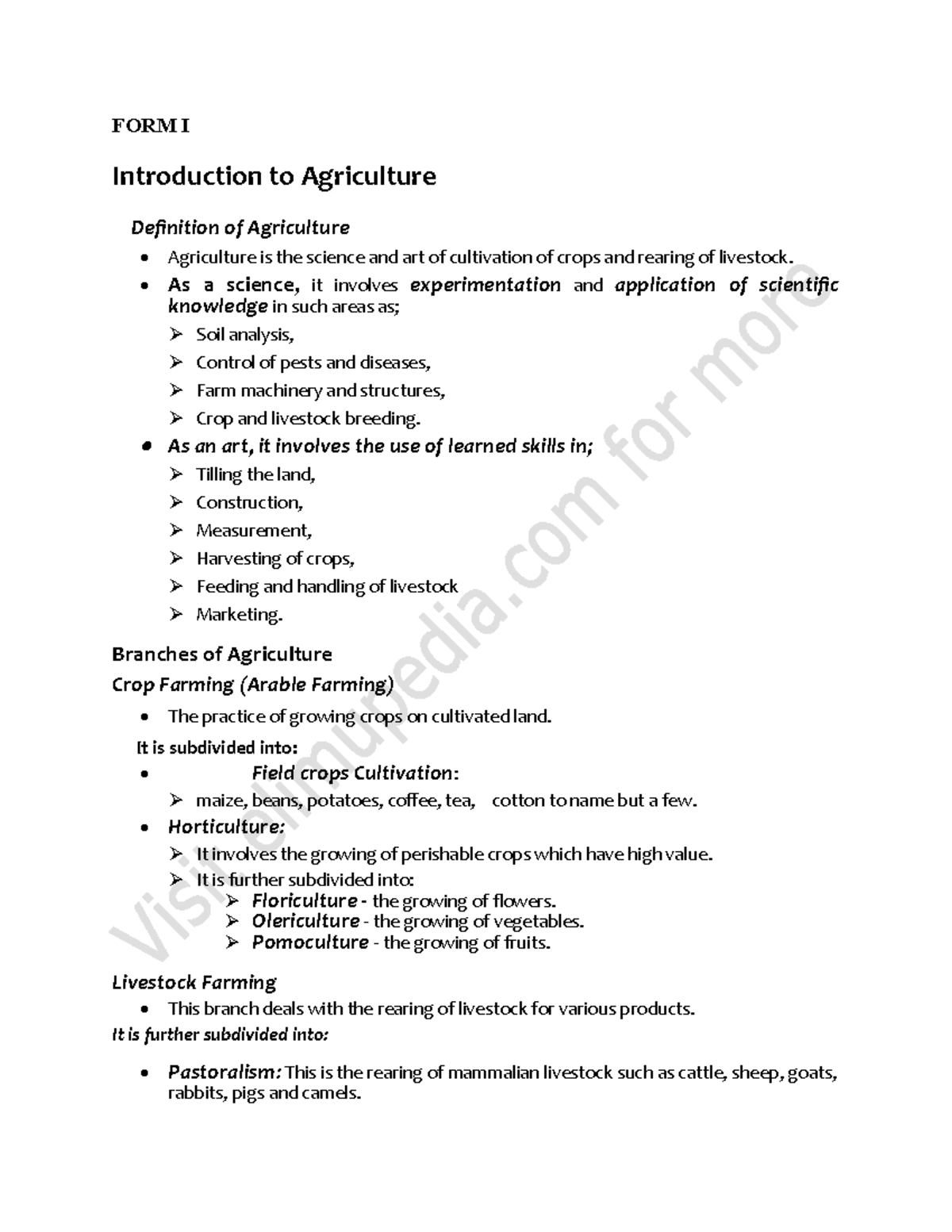 Form 1 Agriculture Final Notes: Introduction to Key Concepts and ...