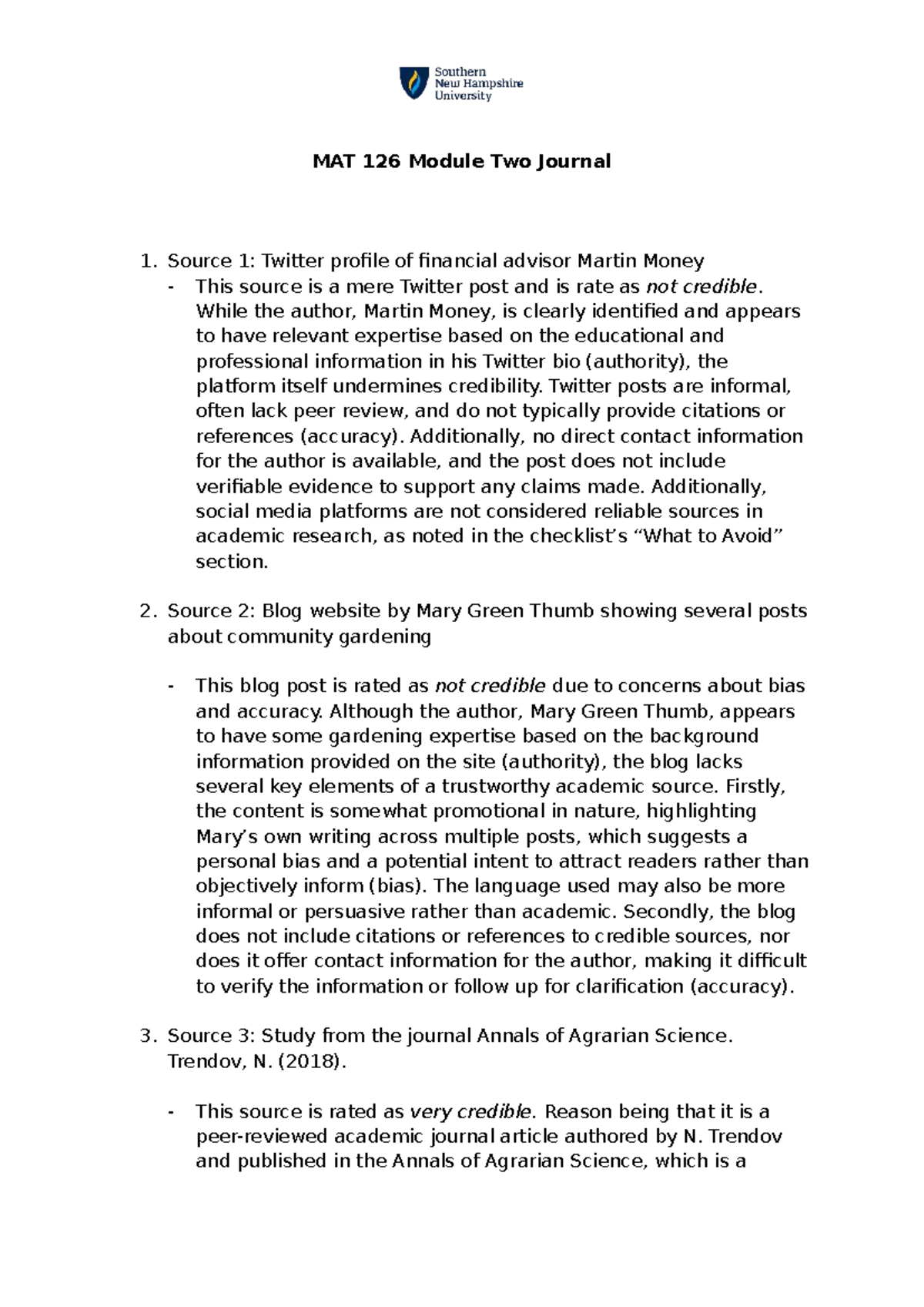 MAT 126 Module Two Journal: Evaluating Source Credibility - Studocu