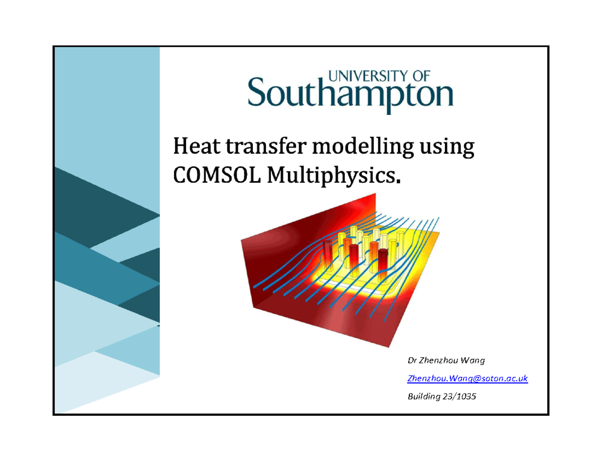COMSOL LAB 1: 2D Heat Conduction Modelling with Dr. Zhenzhou Wang - Studocu