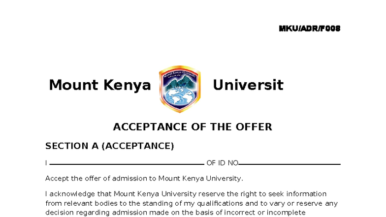 Acceptance FORM-MKU-ADR-F008 - MKU/ADR/F ACCEPTANCE OF THE OFFER ...