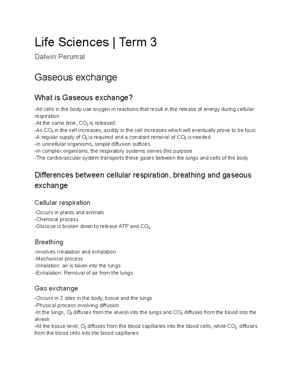 Life Sciences Term 3: Gaseous Exchange and Kidney Functions Overview ...
