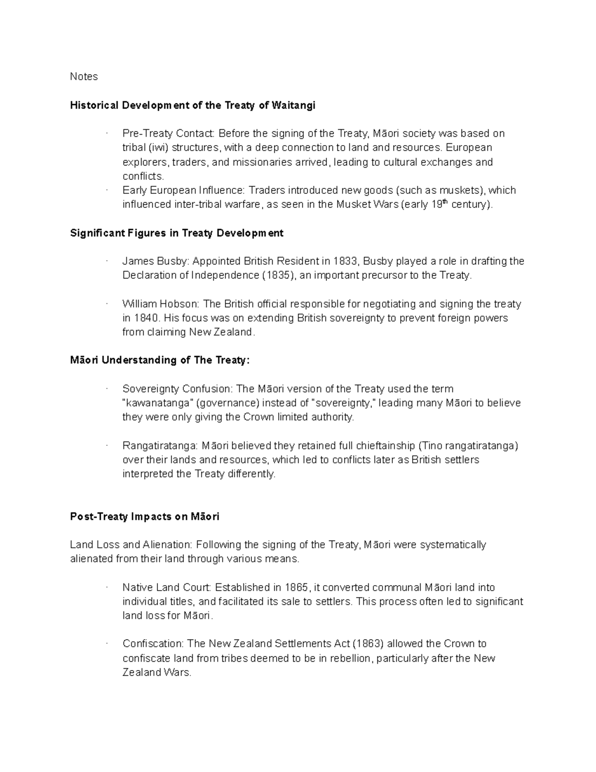 Notes for Maori Test and Readings - Notes Historical Development of the ...
