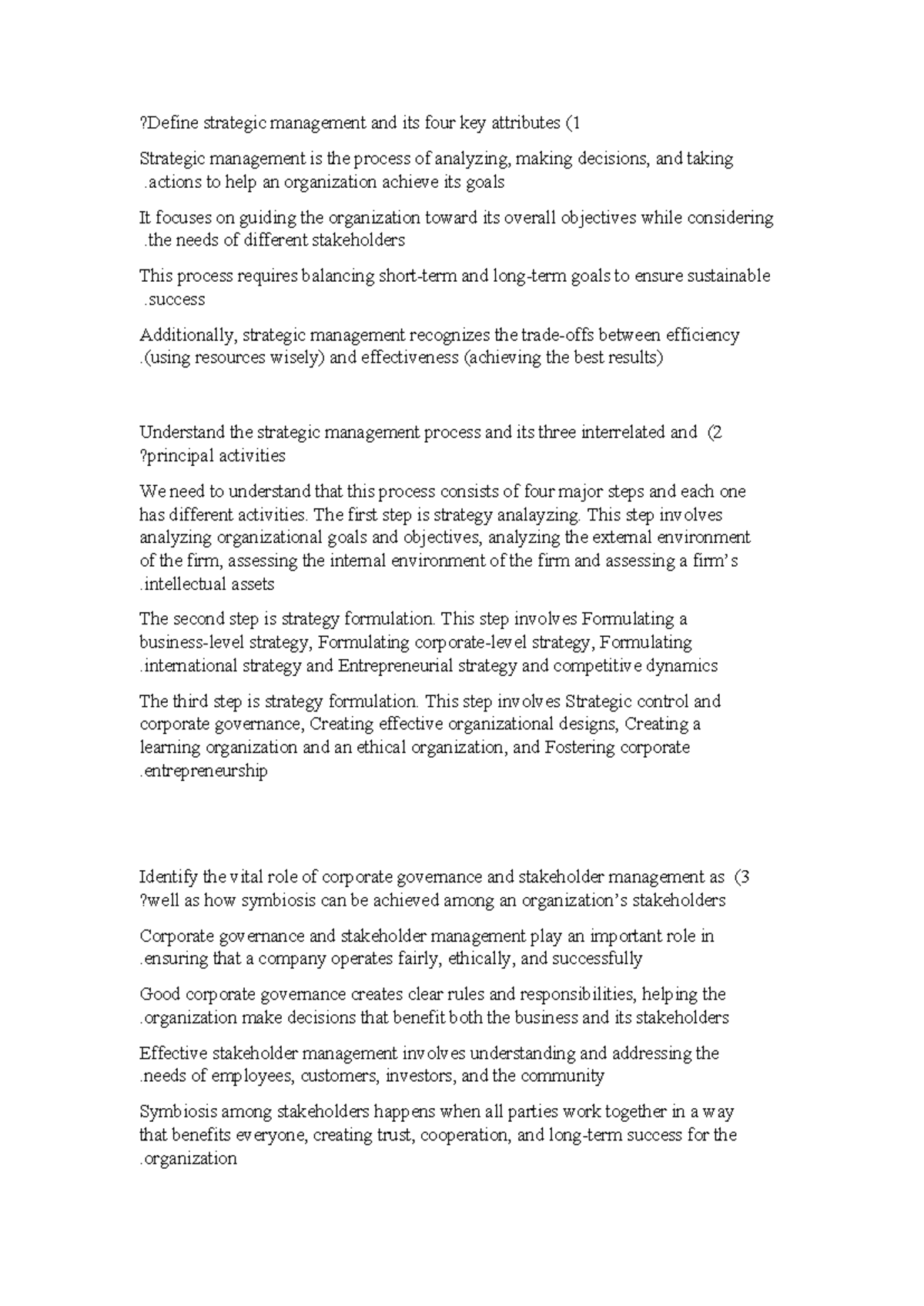 Strategic managment chapter 1 essay - ?Define strategic management and ...