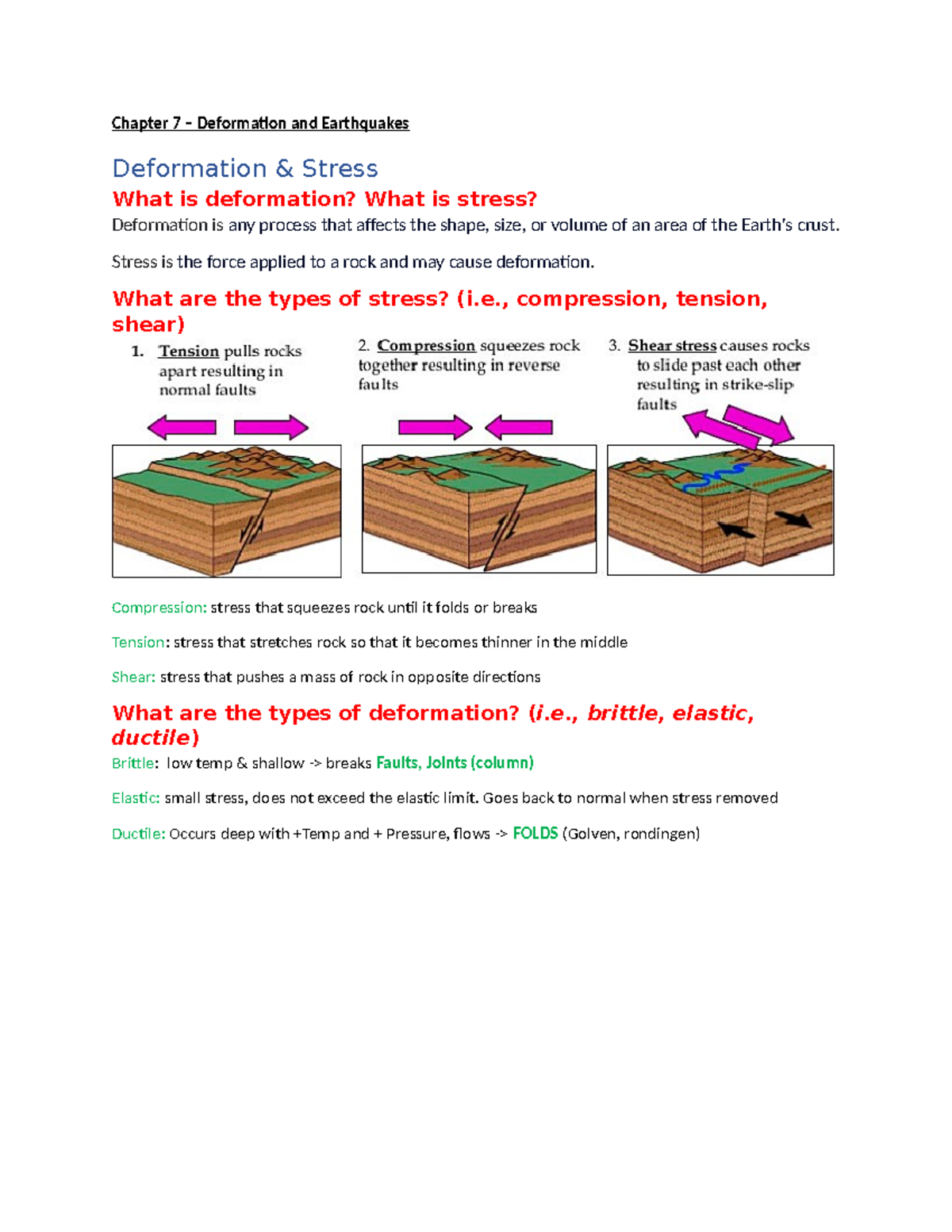ESC Chapter 7 - Chapter 7 – Deformation and Earthquakes Deformation ...