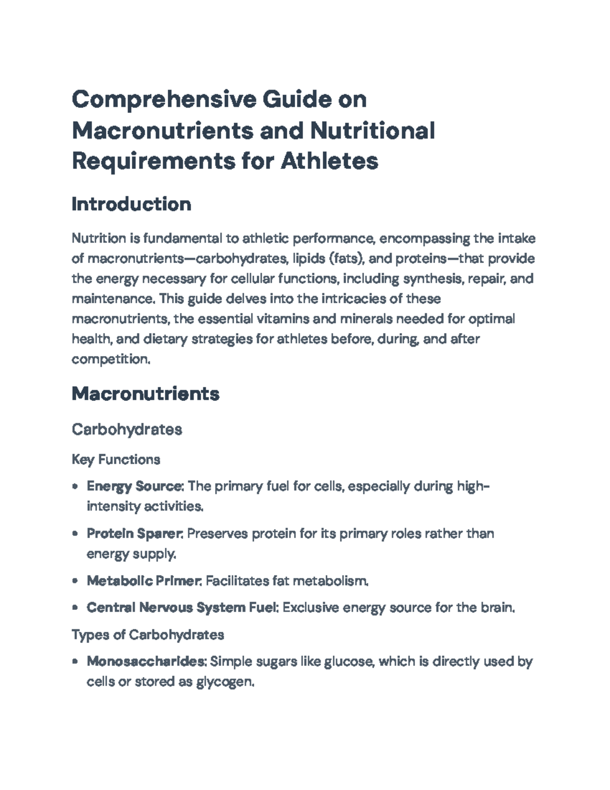 Nutritional Guidelines for Athletes: Macronutrient Overview ...