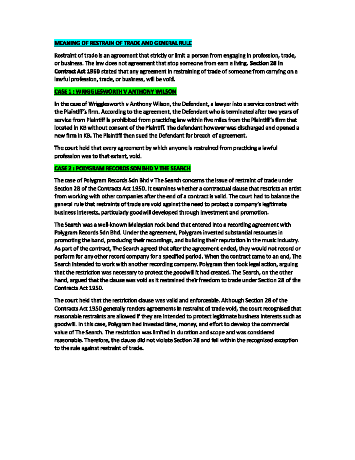 Unlawful Contract Activity: Restraint of Trade & Legal Proceedings ...