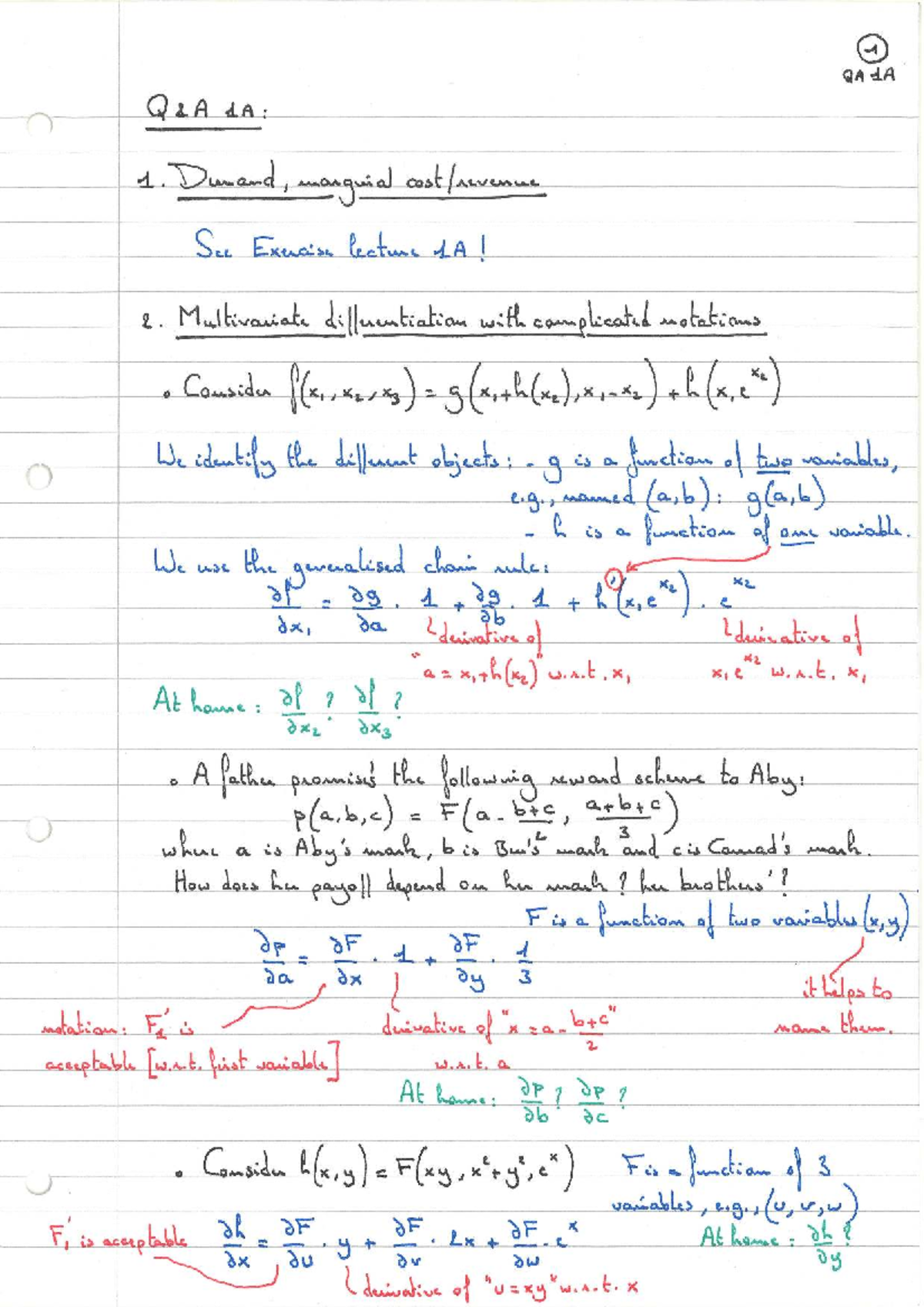 Q&A Notes for QA1A: Multivariate Differentiation & CES Utility - Studocu