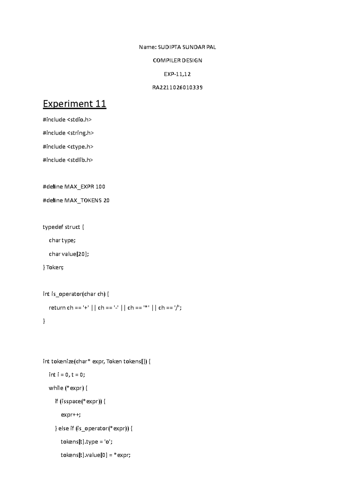 Compiler Design (CD) Experiments 11 & 12: Assembly Generation Techniques - Studocu