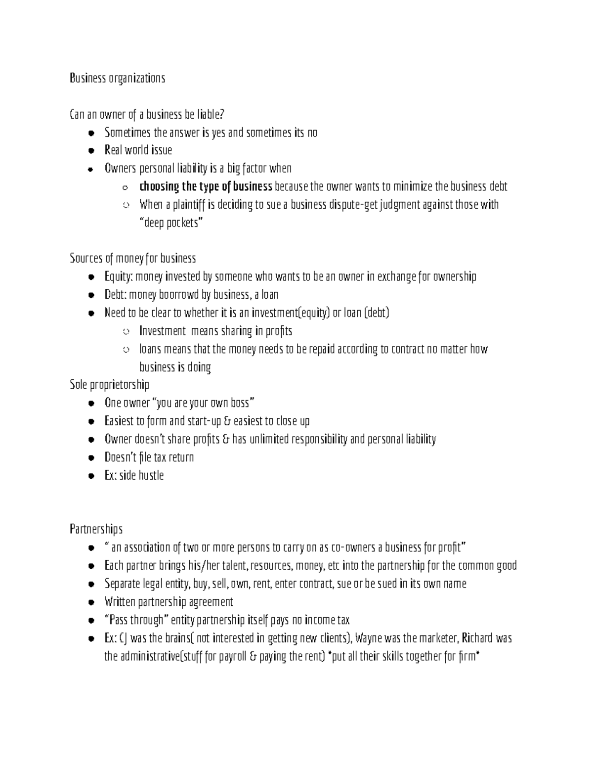 Mgmt 246 class - study guide - Business organizations Can an owner of a ...