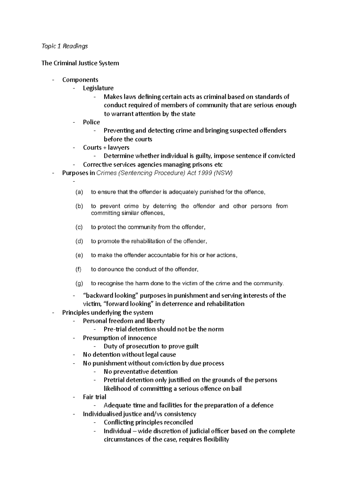 Procedure Notes LAWS1014 - Topic 1 Readings The Criminal Jusice System ...