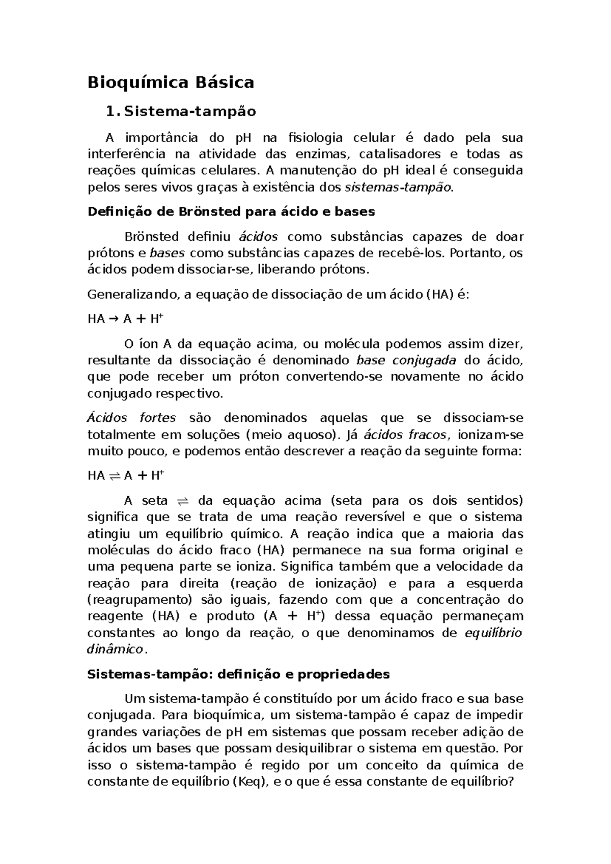 Bioquímica Básica 1: Resumo sobre pH e Atividade Enzimática - Studocu