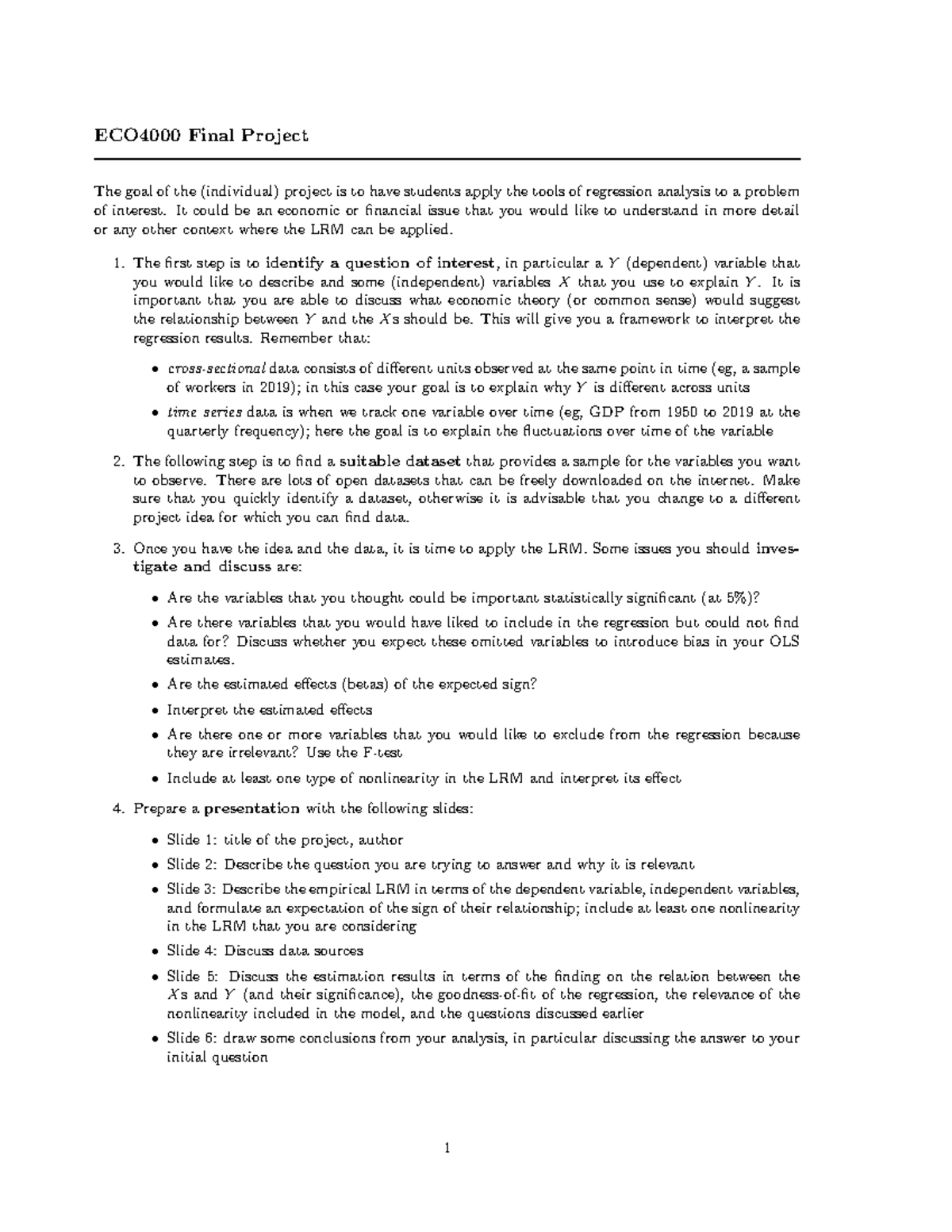 ECO4000 Final Project Guidelines: LRM Application and Analysis - Studocu