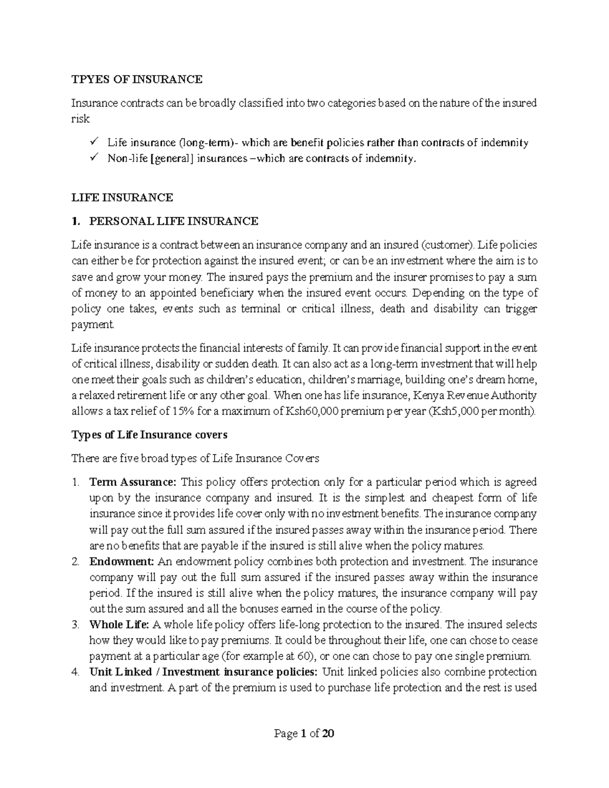 Types of Insurance: Life, General, and Annuities Overview - Studocu