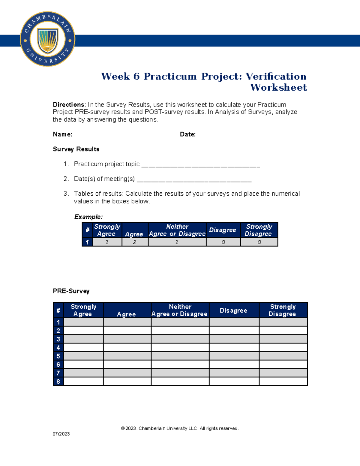 Week 6 NR436 Practicum Project Verification Worksheet Guide - Studocu