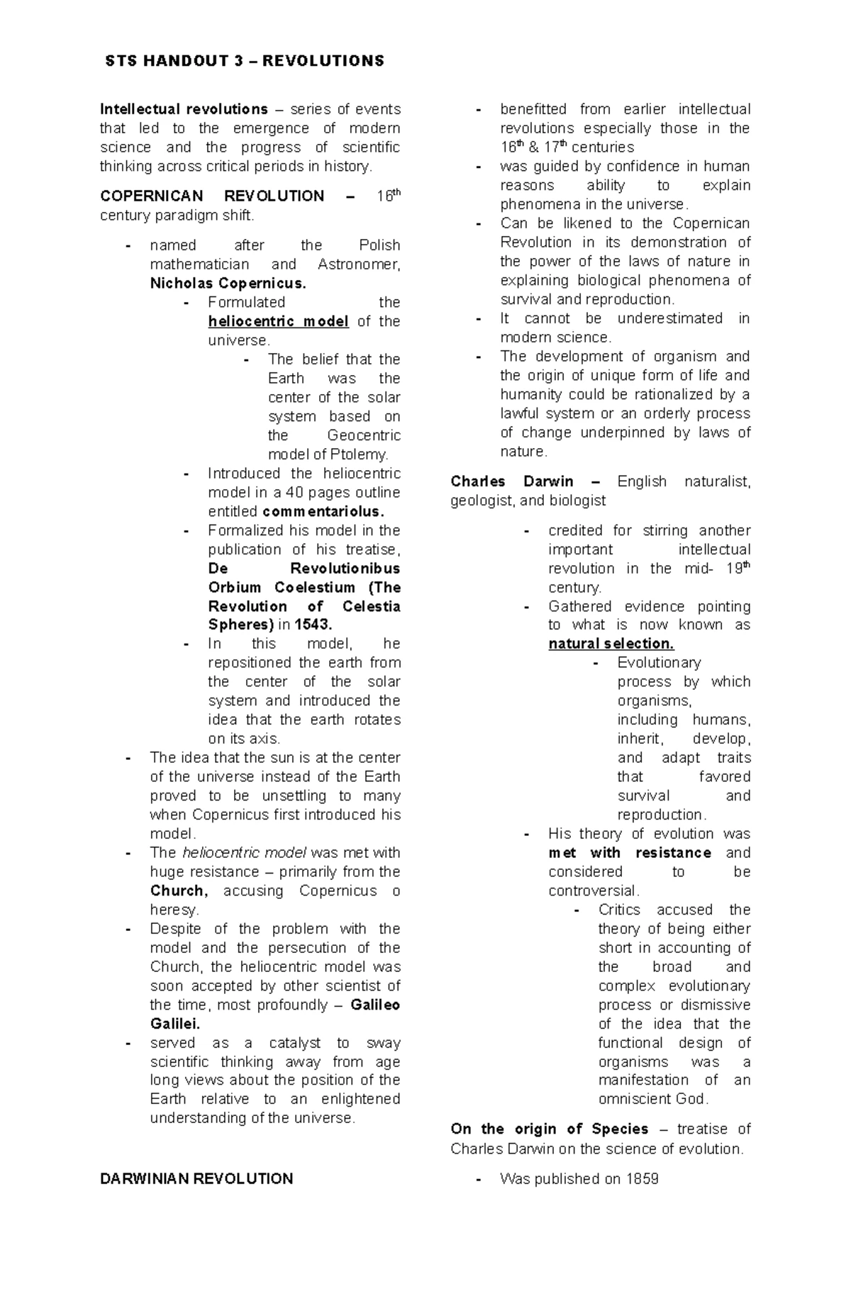 Lesson 3 - STS - Lesson 3: INTELLECTUAL REVOLUTIONS THAT DEFINED ...