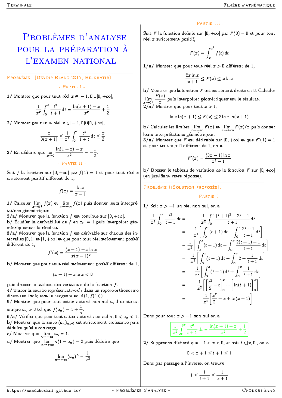 Problèmes de Mathématiques pour la Préparation au Bac - Terminale ...