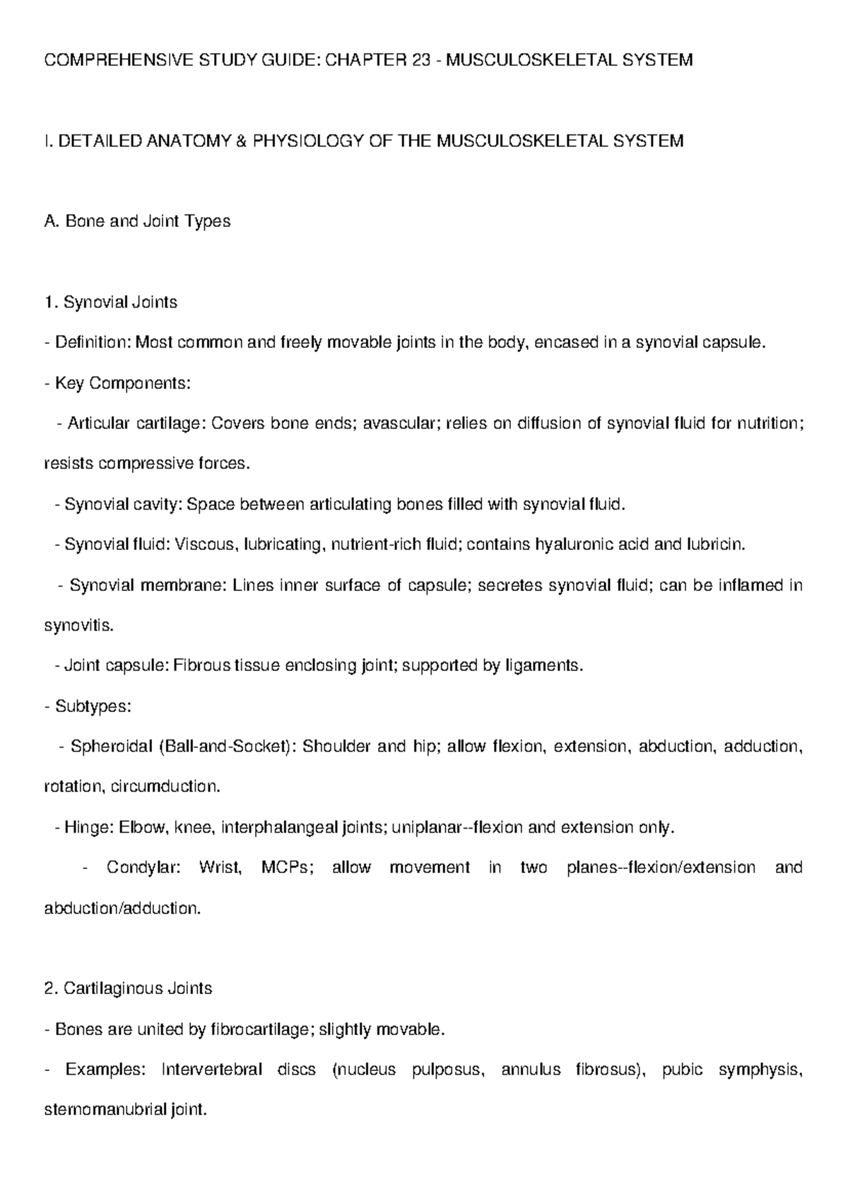 COMPREHENSIVE STUDY GUIDE: CHAPTER 23 MUSCULOSKELETAL SYSTEM - Studocu