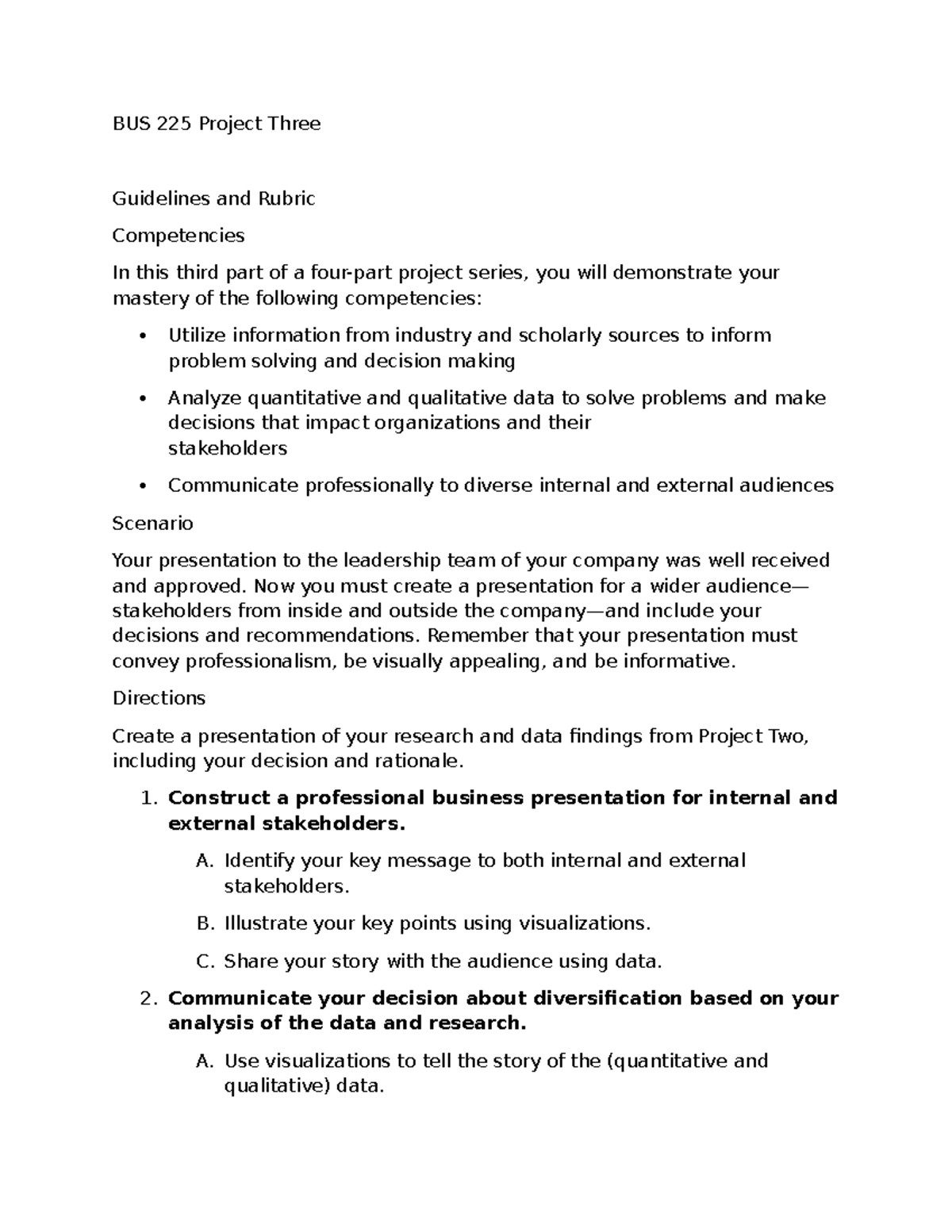 BUS 225 Project Three: Presentation Guidelines & Rubric - Studocu