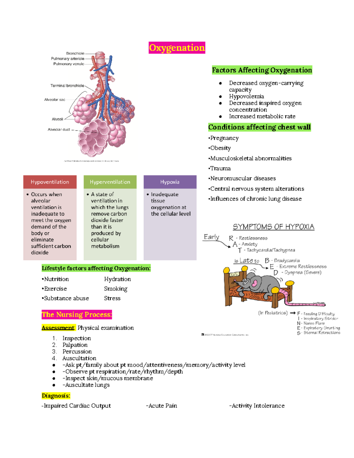 Factors Affecting Oxygenation: Nursing Process & Interventions - Studocu
