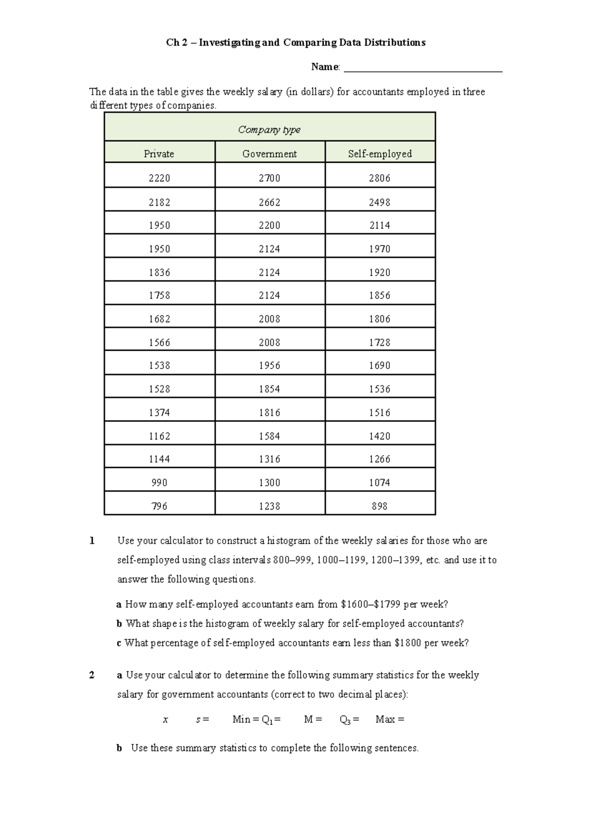 Investigating and comparing data assignment GM unit 1&2 - Ch 2 ...