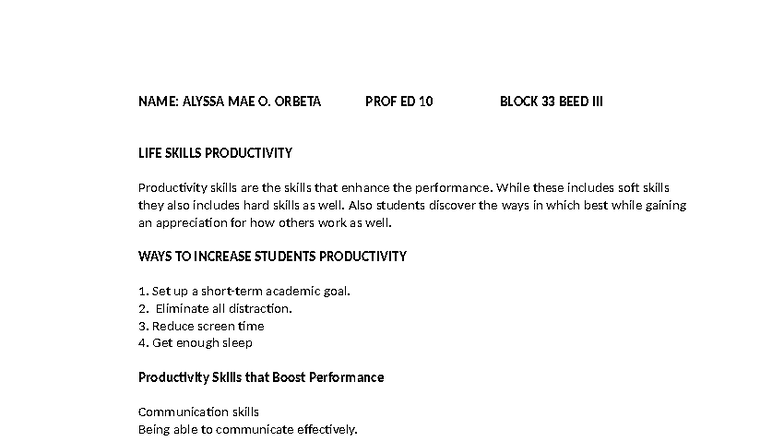 Handouts for PROF ED 10: Enhancing Life Skills & Productivity - Studocu