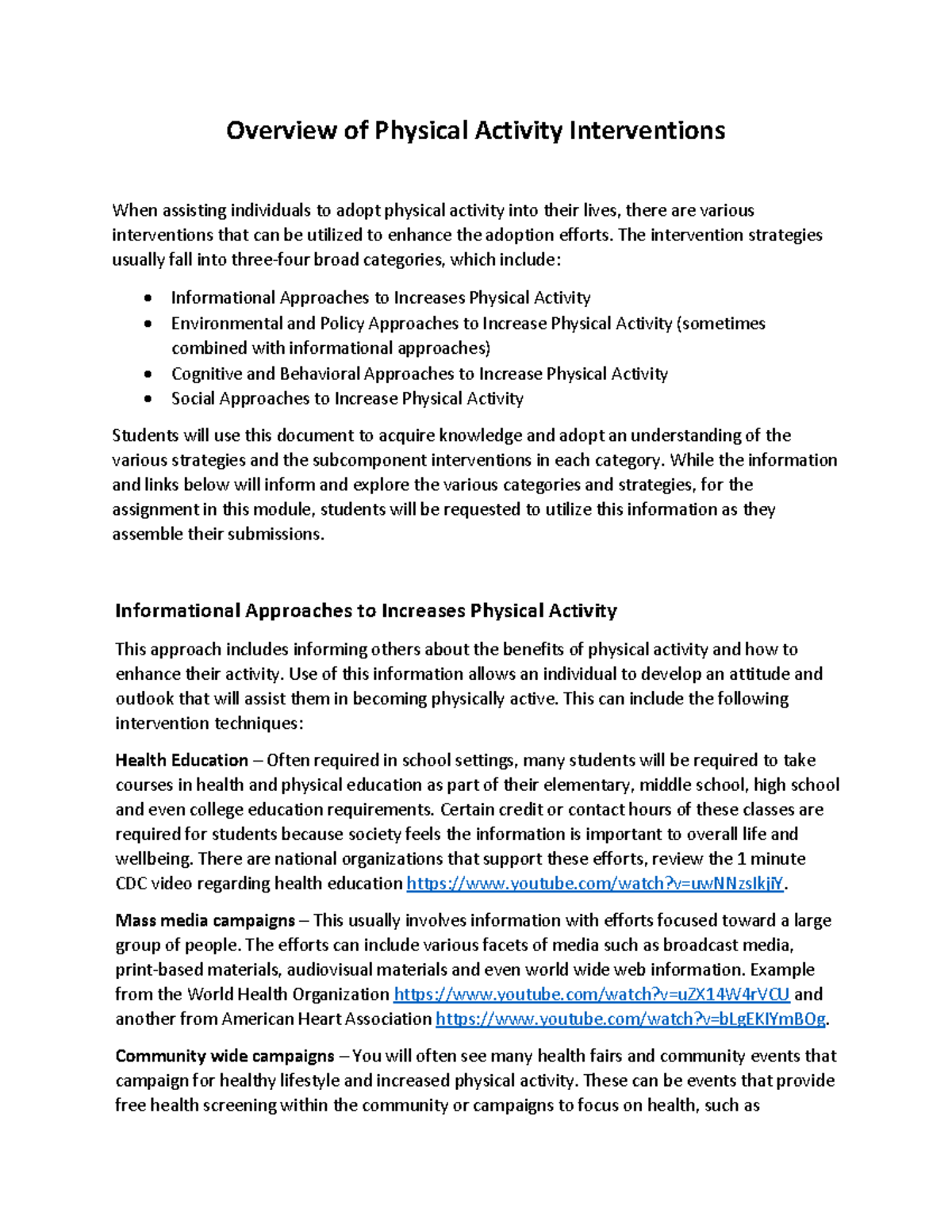Overview of Physical Activity Interventions: Strategies & Techniques ...