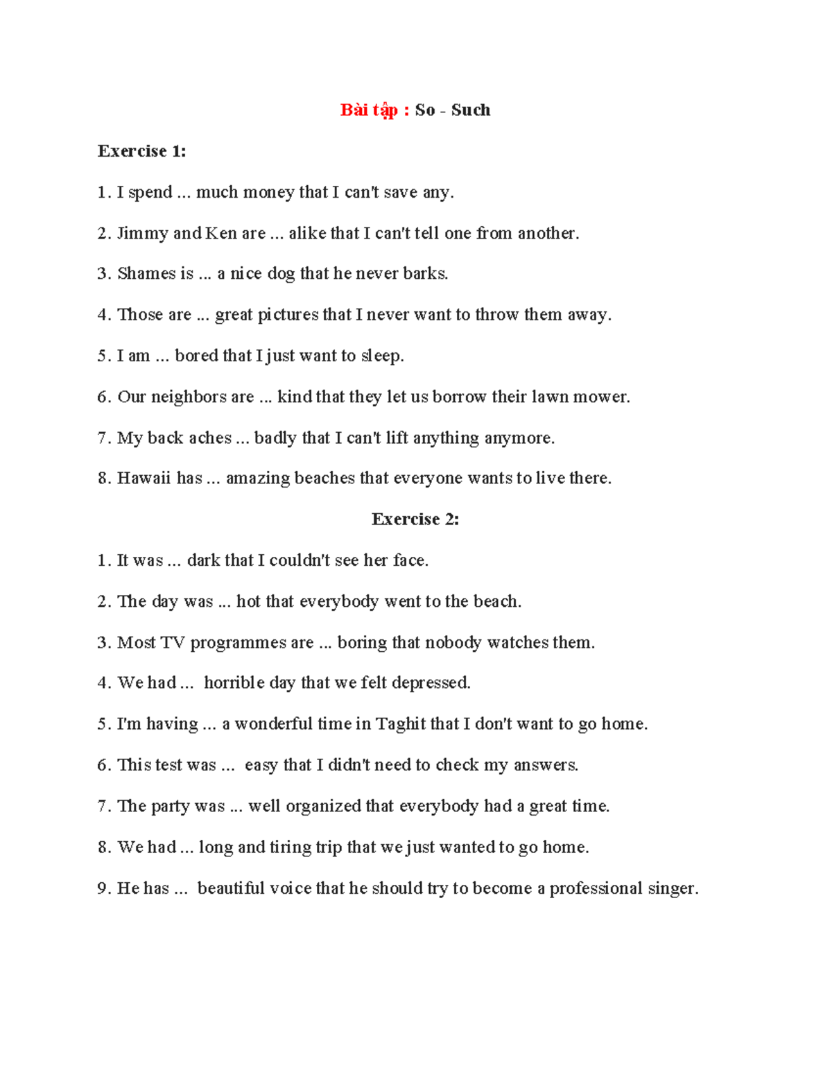 So-Such Exercises: Practice for English Language Skills - Studocu