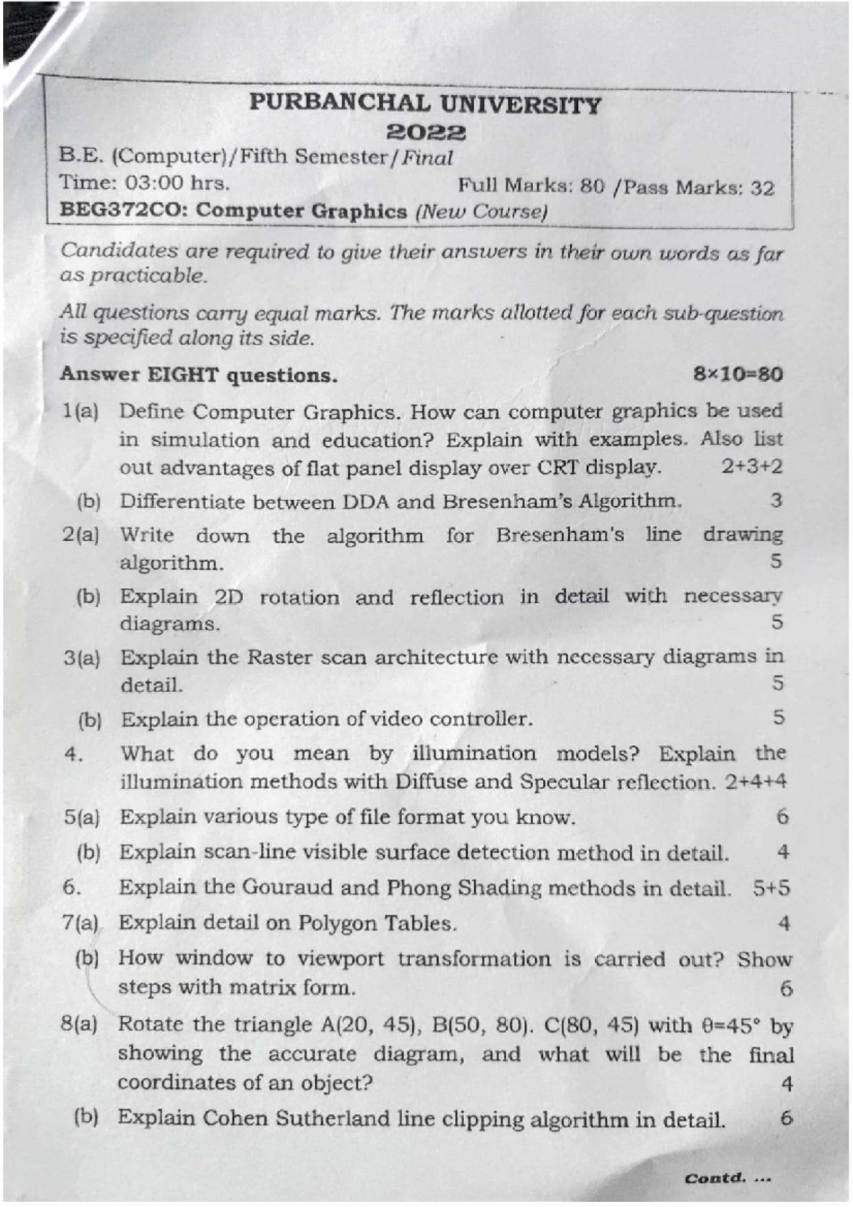 BEG372CO: Computer Graphics Exam Questions & Answers Guide - Studocu