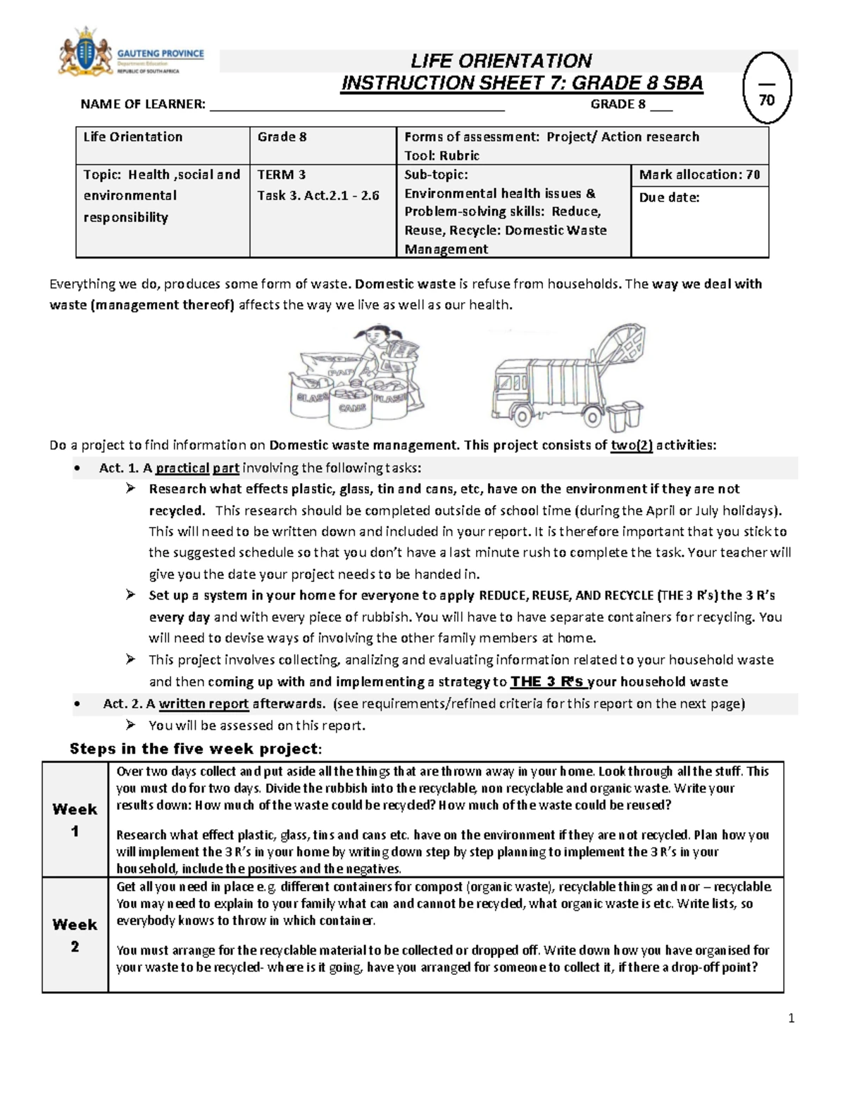 Grade 8 Life Orientation Careers SBA - Project Assignment - Studocu