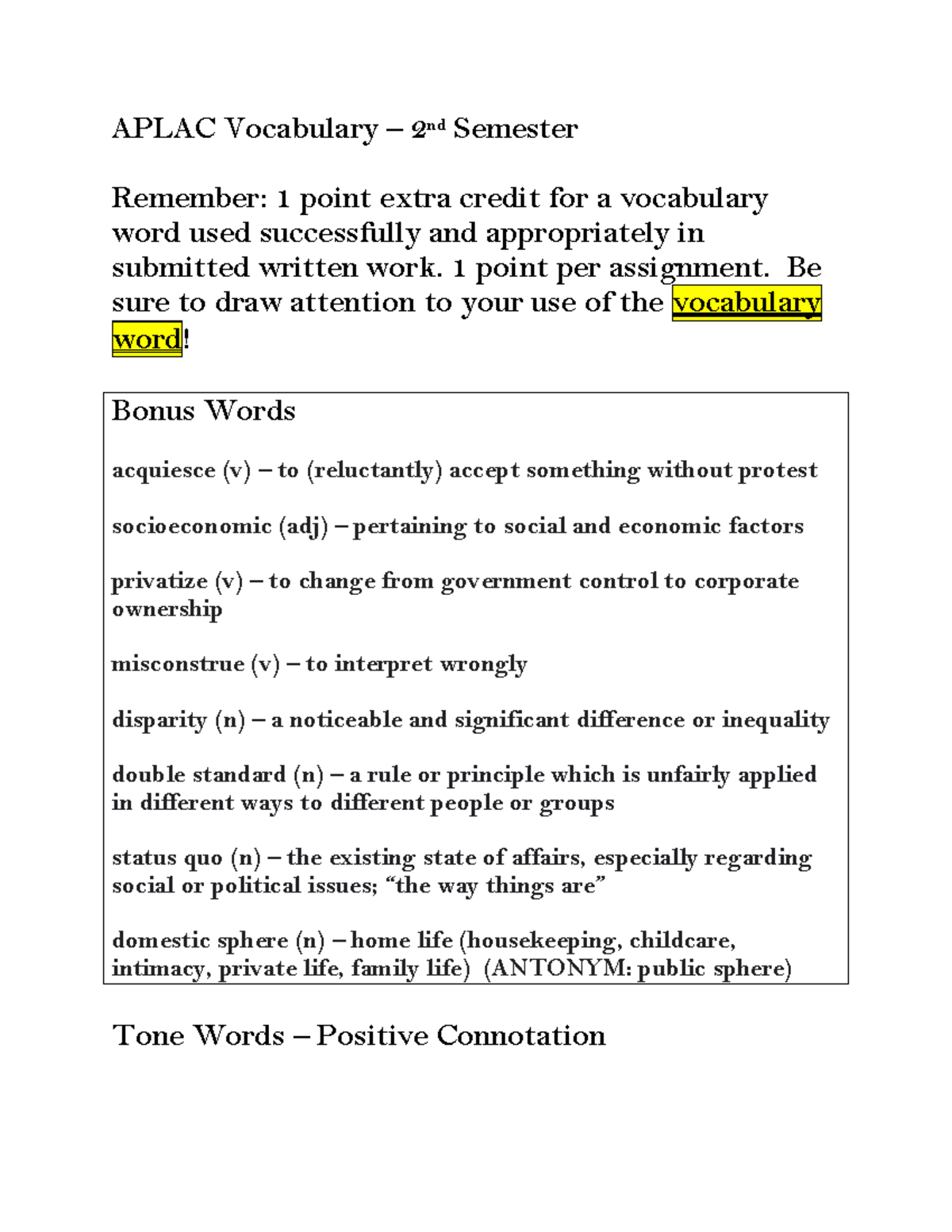 APLAC Vocabulary - Tone Words for 2nd Semester Overview - APLAC ...