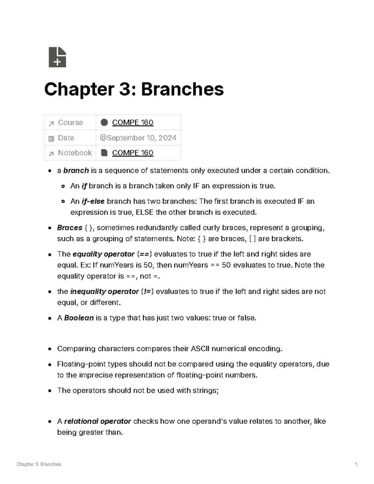 COMPE 160 Final Exam Notes: Understanding Branches in Programming ...