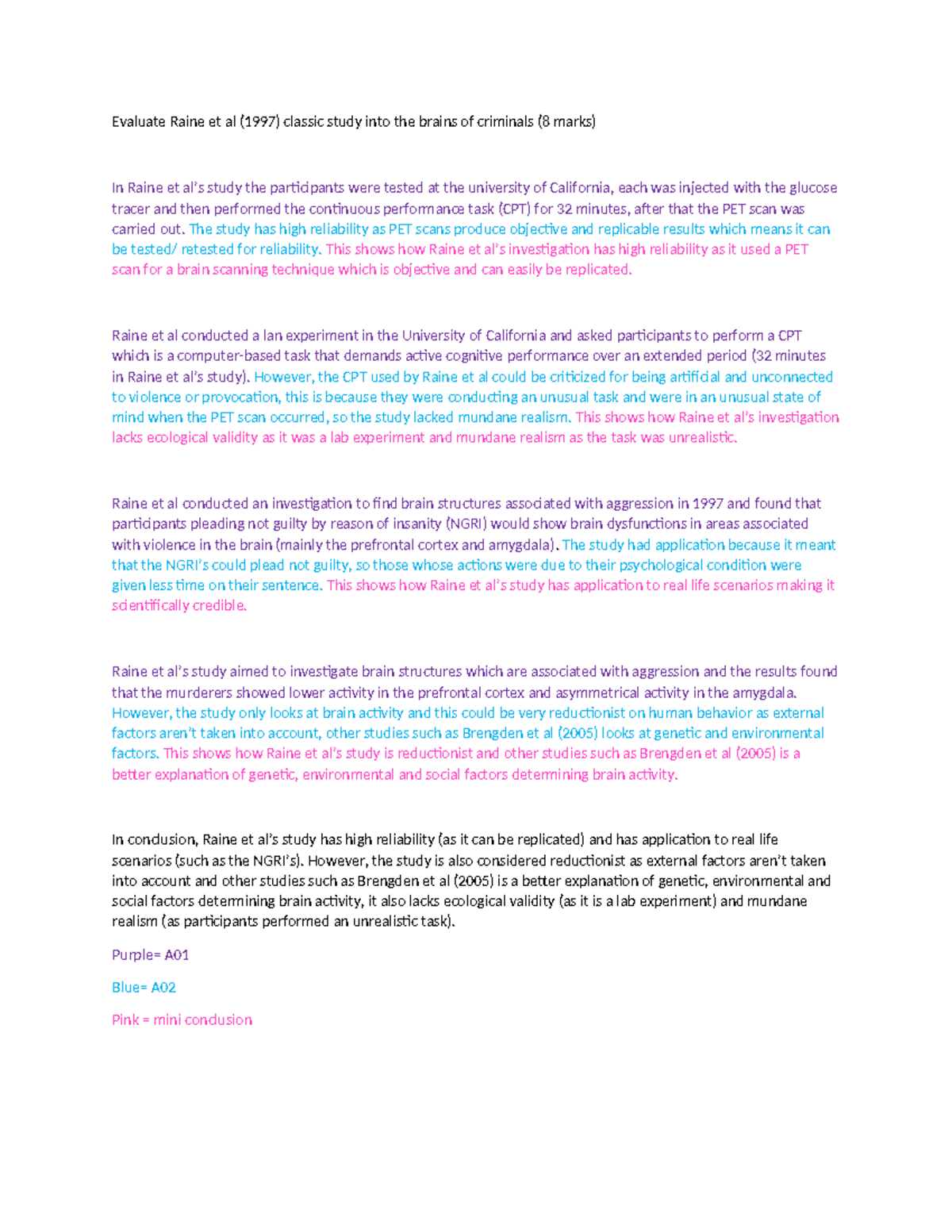 Evaluate Raine et al (1997) classic study into the brains of - The ...