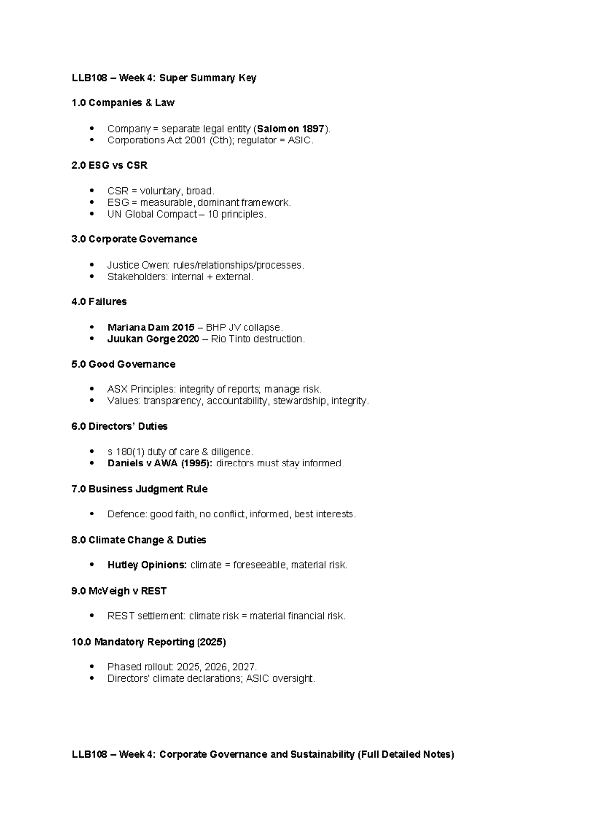 LLB108 Week 4: Key Lecture Notes on Corporate Governance ...