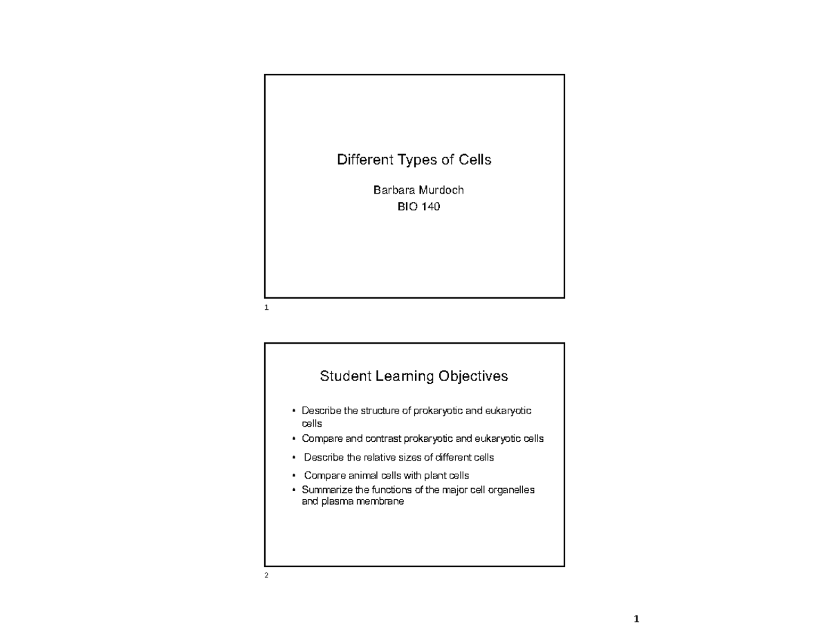 Different Types of Cells Lecture Notes - BIO 140 - Studocu