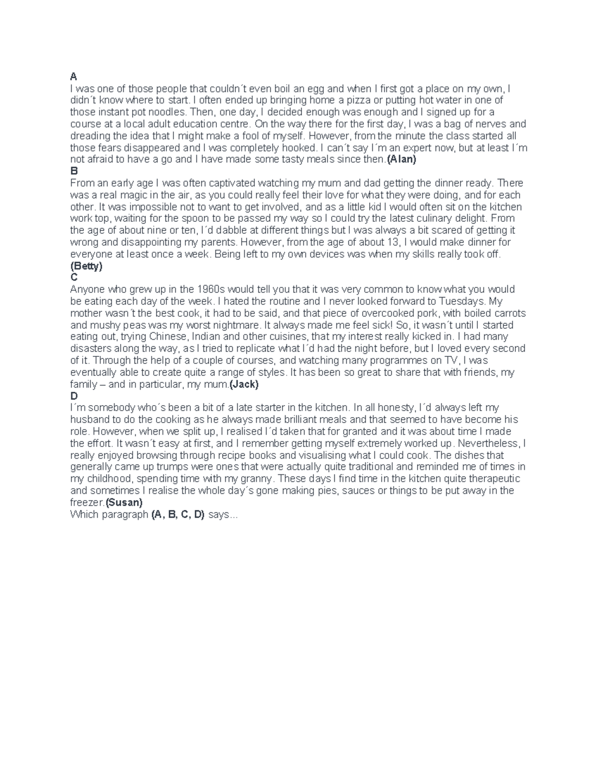 Final Exam - Cooking Journey Reflections: Experiences and Growth - Studocu