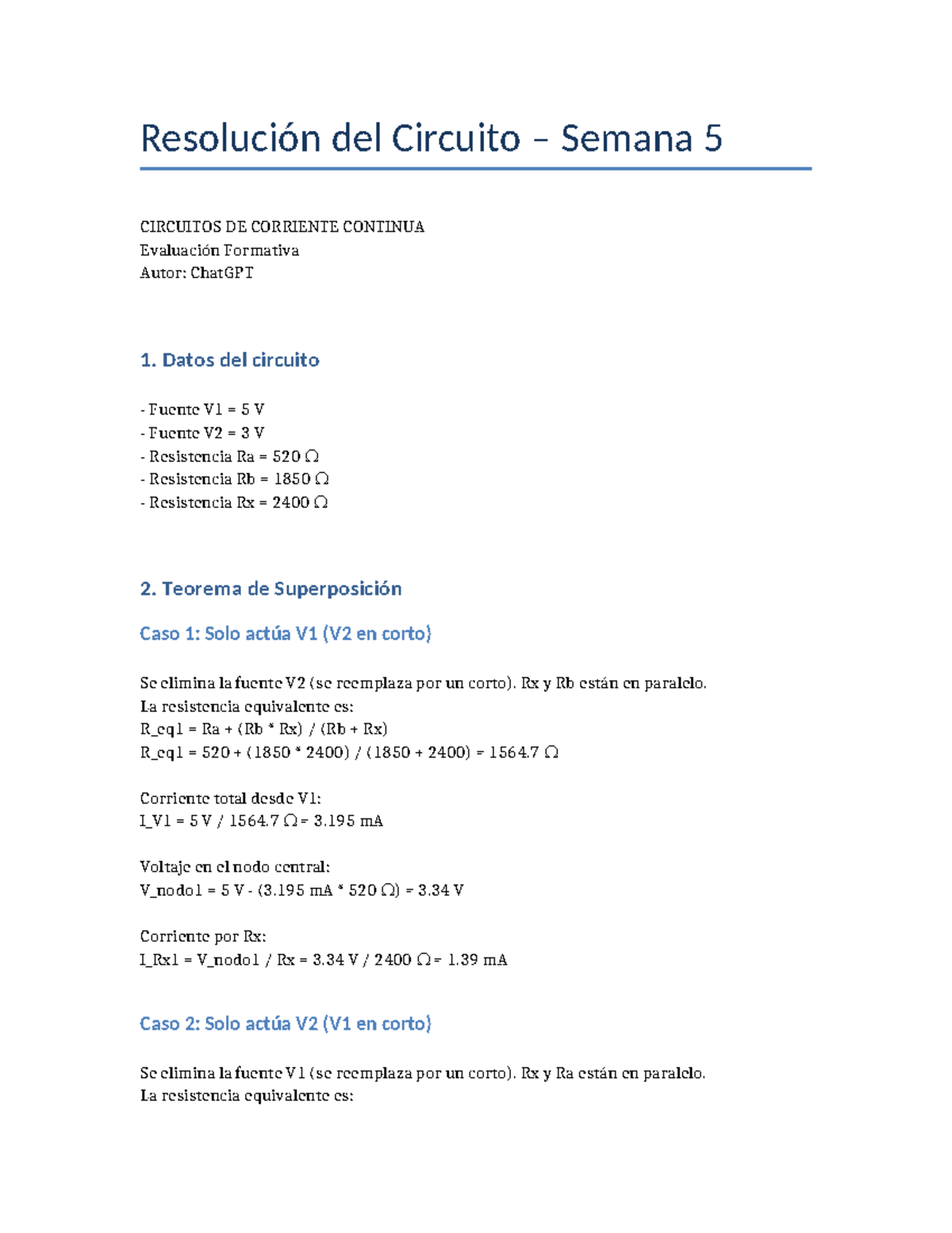 Resolución del Circuito Semana 5 - CIRCUITOS DE CORRIENTE CONTINUA - Studocu